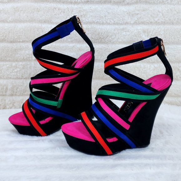 Alba | Shoes | Alba Strappy Platform Wedge High Heels Black Multicolor ...